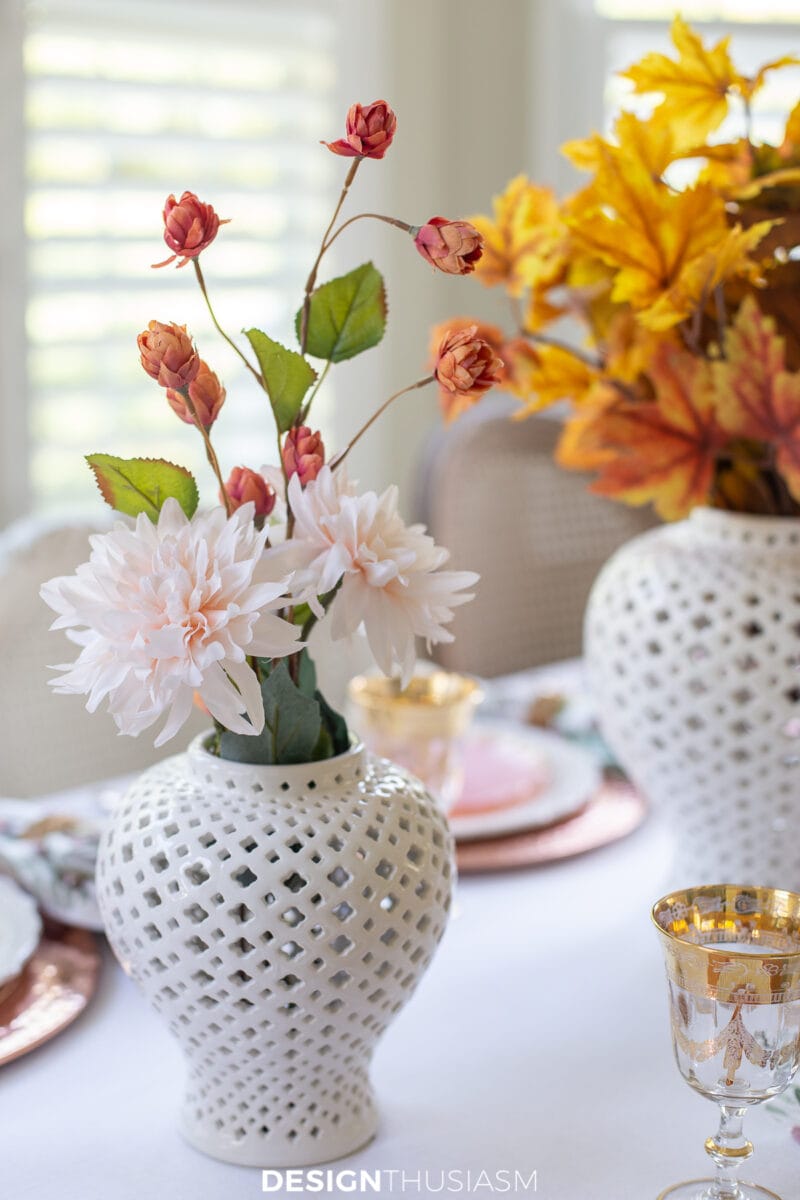 Thanksgiving Table Decor: Cheery Rose Gold Fall Tablescape