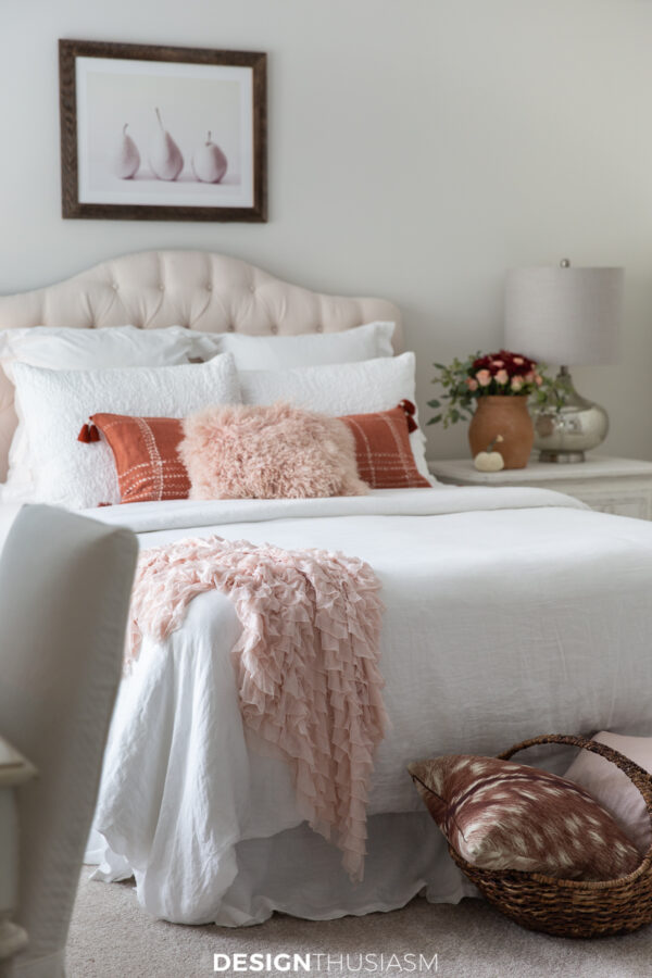 Fall Bedroom Decor: Using Fall Decor to Warm a White Bedroom